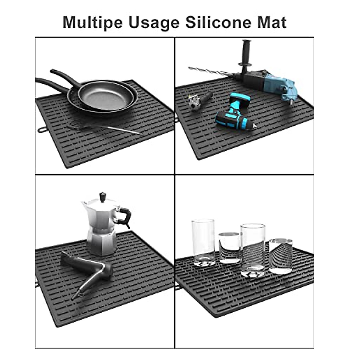 Large Silicone Dish Drying Mat for Kitchen Counter with Faucet Mat - XL Dish Drying Mat 20" x 16" - Dish Drying Rack Mat, Heat Resistant Hot Pot Pad, Non-Slip Sink Mat, BPA Free, Dish Washer Safe