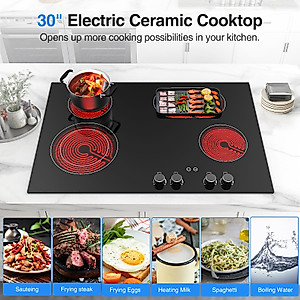 Electric Cooktop 30 Inch, Electric Stove 4 Burner Built-in Electric Cooktop,7200W Radiant Electric Cooktop Stove Itop,9 Power Levels,Timer,Knob Control,Kid Safety Lock,220-240V for Hard Wire(No Plug)