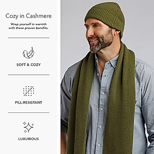Fishers Finery Men's 100% Cashmere Ribbed Knit Hat and Scarf Set; Gift Box (Nvy)