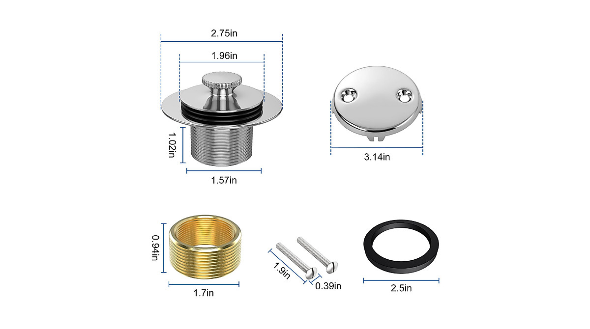 Brass Bathtub Drain Conversion Kit - Chrome Finish