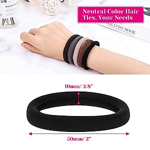 Anezus 50 Pcs Thick Black Hair Ties Large Hair Elastics Bulk Hair Ties Stretch Hair Bands Ponytail Holders for Thick Heavy and Curly Hair, Neutral Colors