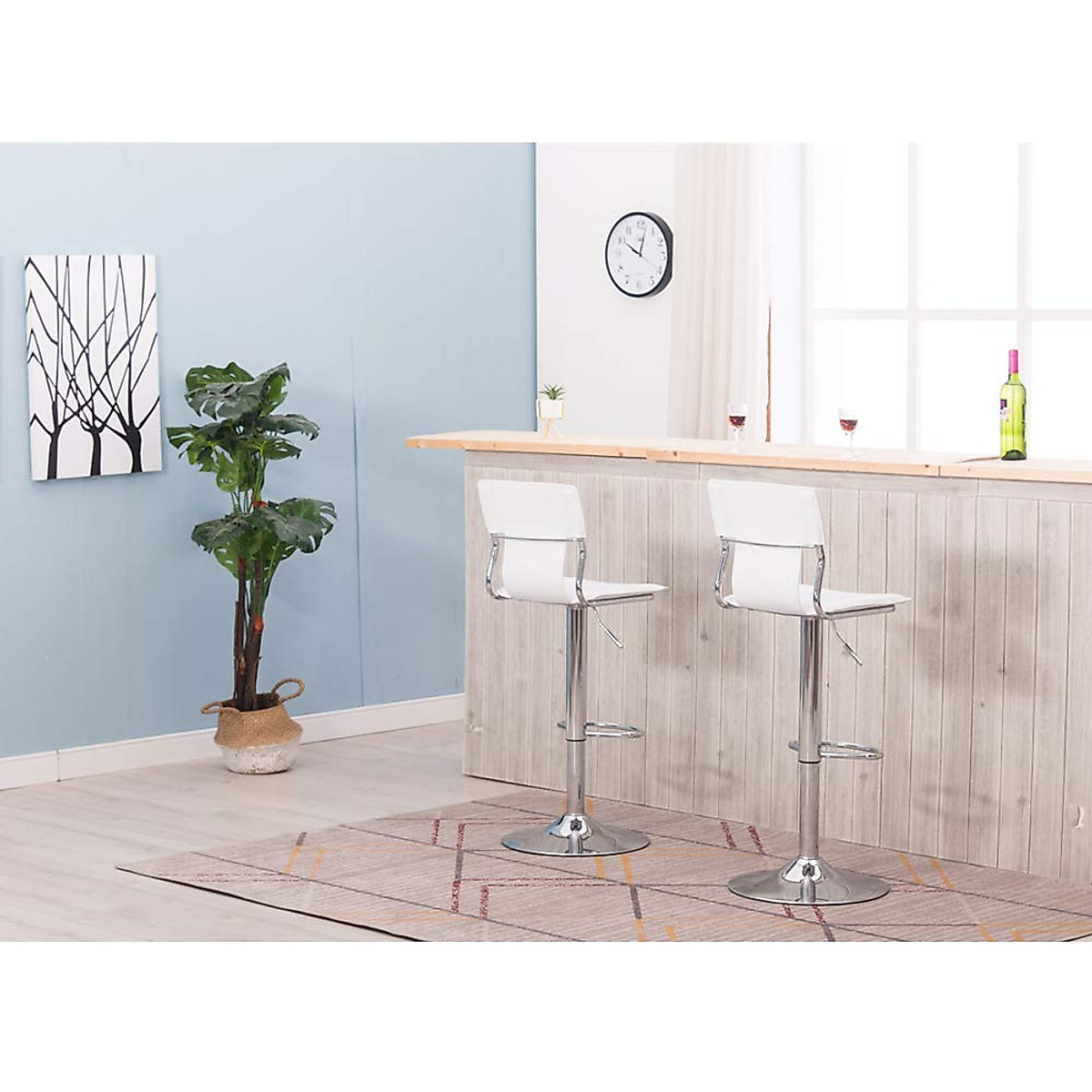 Sidanli White Adjustable Swivel Counter Bar Stool Chairs with Back (Set of 2)