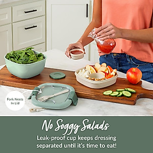 Bentgo® All-in-One Salad Container - Large Salad Bowl, Bento Box Tray, Leak-Proof Sauce Container, Airtight Lid, & Fork for Healthy Adult Lunches; BPA-Free & Dishwasher/Microwave Safe (Khaki Green)
