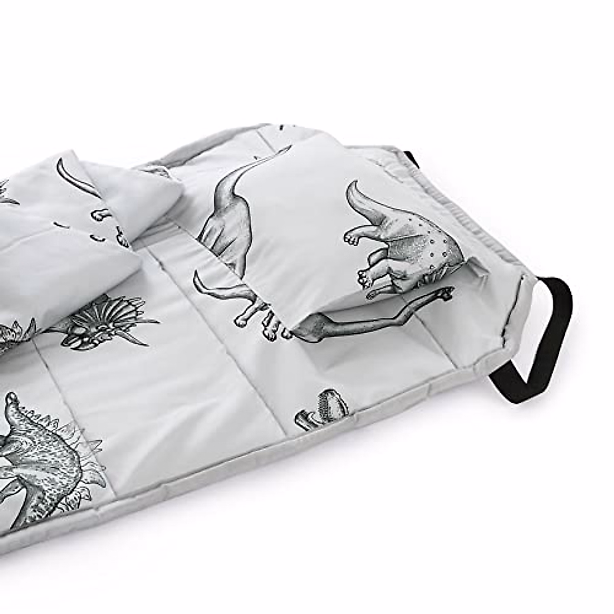 Wake In Cloud - Nap Mat with Pillow for Kids Toddler Boys Girls, Fit Preschool Daycare Sleeping Cot with Elastic Corner Straps, Dinosaur Sketch Printed on Gray Grey, 100% Soft Microfiber