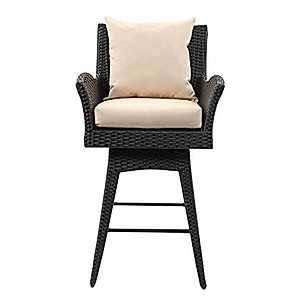 Safavieh PAT2515A Collection Hayes Black and Beige Outdoor Wicker Swivel Armed Counter Stool