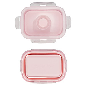 CCyanzi 3piece Collapsible Food Storage Containers with Lids, Silicone Lunch Container, Microwave & Freezer Safe, Space Saving for Kitchen Cabinet and Camping Backpack,(pink)