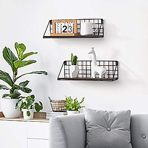 Coral Flower 2-Pack Floating Shelves Wall-Mounted Rustic Space-Saving & Decorative Wood Shelving Set for Living Room Office Bedroom，Rustic Brown 1