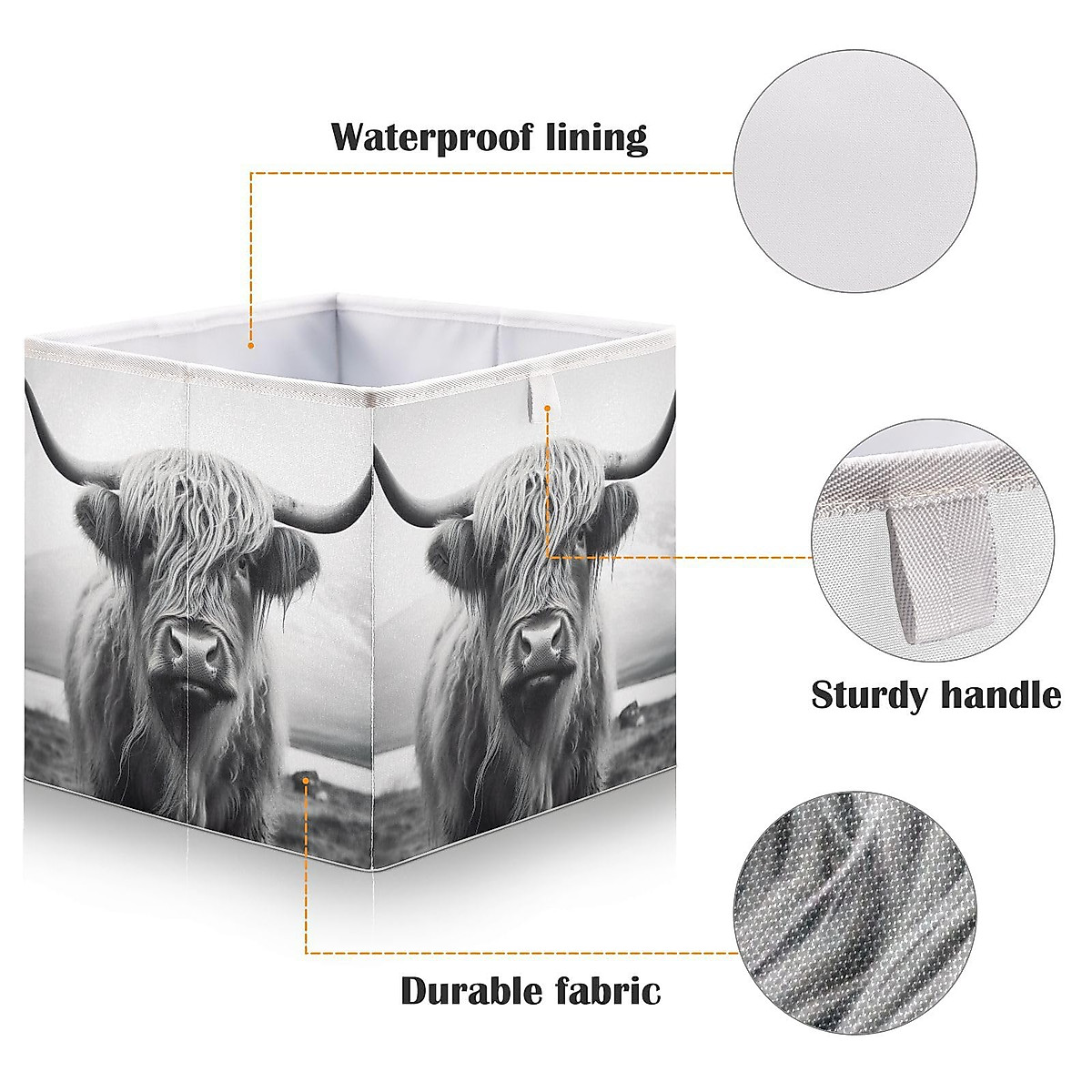 Kigai Storage Basket Highland Cow Foldable Storage Bin 11 X 11 X 11 Inches Cube Storage Baskets Box for Shelves Closet Laundry Nursery Bedroom Home Decor