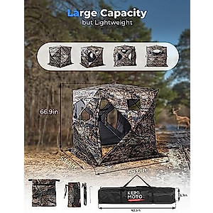 KEMIMOTO Hunting Blind 2-3 Person, See Through Ground Blind 270 Degree Pop Up, Portable Camo Tent for Deer & Turkey Hunting