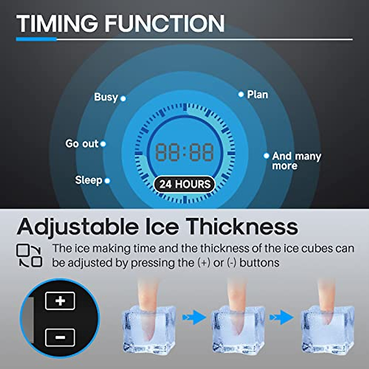 ICEPURE Commercial Ice Maker Machine, Make 80lbs/24H, Built in Ice Maker Under Counter, Auto Self-Cleaning, 24H Timing, Freestanding & UnderCounter with 26 lbs Storage Capacity with Reversible Door.