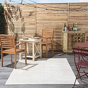 Nourison Essentials Indoor/Outdoor Ivory Beige 5' x 8' Area--Rug, Easy--Cleaning, Non Shedding, Bed Room, Living Room, Dining Room, Deck, Backyard, Patio (5x8)