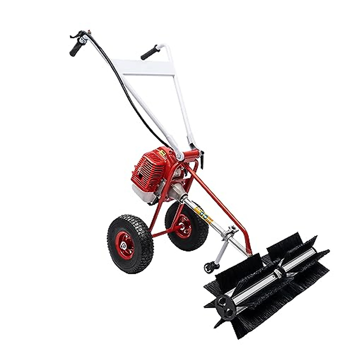 1.25 KW Walk-Behind Hand Push Floor Sweeper, 23.6" Sweeping Width Lawn Sweeper Manual Gas Power,1.2L Tank, Infinitely Adjustable Speed Patio Sweeper Cordless for Walkway, Yard, Garage, Patio