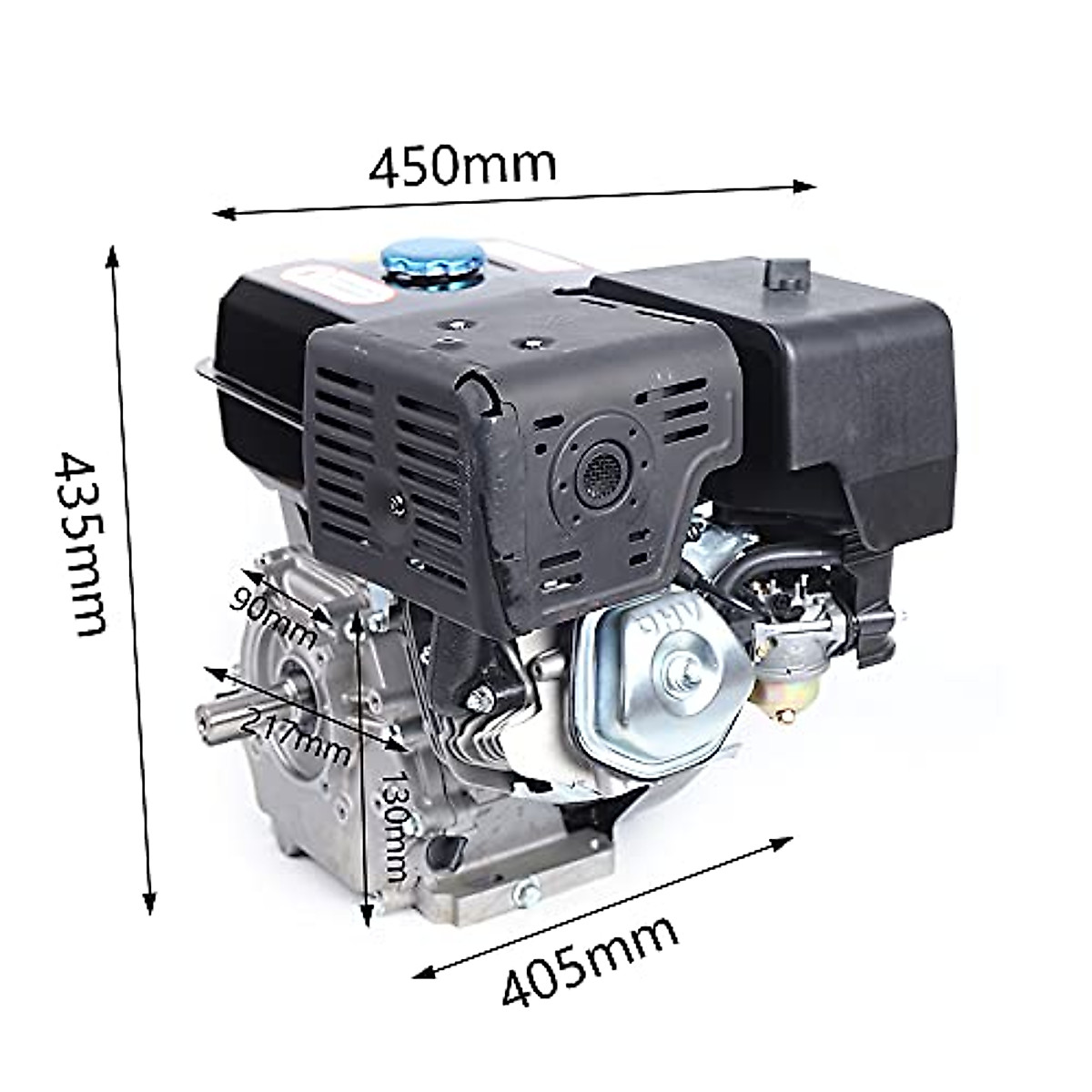 Gas Engine, 420CC 15 HP 4 Stroke Gasoline Motor Engine Recoil Start 3600RPM Go Kart Motor Iron Camshaft, Engine OHV Pull Start Single Cylinder Garden Tool Gas Motor (Black)