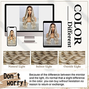 HANYUDIE Ombre Blonde Wig Long Wavy Wig For Women Middle Part Wavy Wigs Synthetic Heat Resistant Party Wigs (Ombre Ash Blonde)