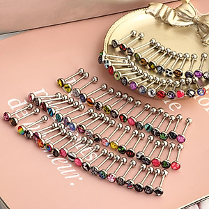 TIANCI FBYJS Lot of Surgical Steel Metal Tongue Rings Barbells Funny Nasty Wordings Picture Logo Signs 14g - Length 5/8" or 16mm (mix logos 40pcs)