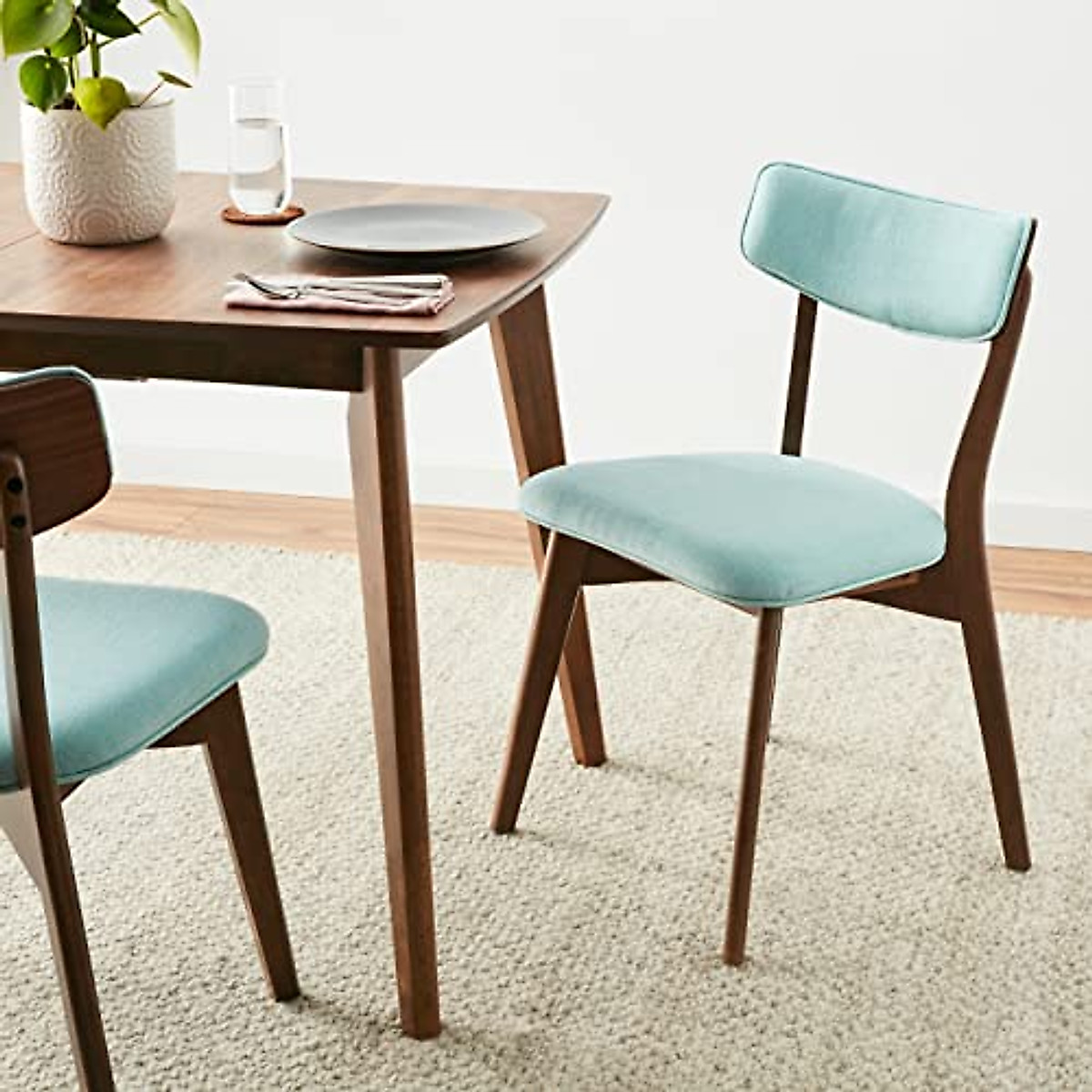 Christopher Knight Home Abrielle Mid-Century Modern Fabric Dining Chairs with Natural Walnut Finished Rubberwood Frame, 2-Pcs Set, Mint / Natural Walnut