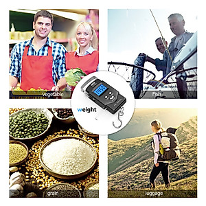 Fish scale, Dr.meter Backlit LCD Display 110lb/50kg PS01 Fishing Scale with Measuring Tape, Electronic Balance Digital Fishing Postal Hanging Hook Scale with 2 AAA Batteries-Fishing Gifts for Men