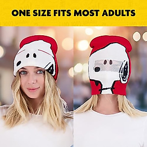 Peanuts Snoopy Beanie Hat, Knit Roll Down Cuffed Winter Cap, Red, One Size