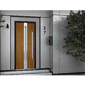 Front Exterior Prehung Glass Steel Door 36 x 80 inches Left-Hand/Deux 1744 Natural Oak/Stainless Inserts Single Modern Veneer