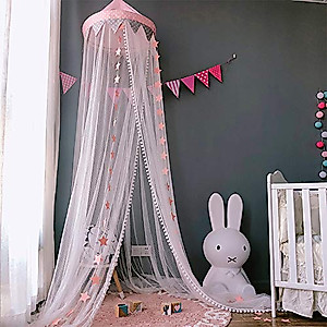 Volowoo Bed Canopy for Kids,Princess Canopy Hanging Mosquito Net for Baby Crib Nursery Room, Out Door Events,Woodland Nursery Decor,with Star (Pink, S (Bottom Circumference 640cm))