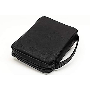 Soft Black Embossed Cross with Front Pocket Leather Look Bible Cover with Handle, Large