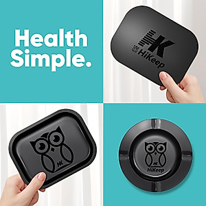HiKeep Rolling Tray Set of 3, Matte Metal Rolling Tray with PVC Soft Magnetic Lid - 7 x 5.5, Ashtray - 5.8" (Owl Design)