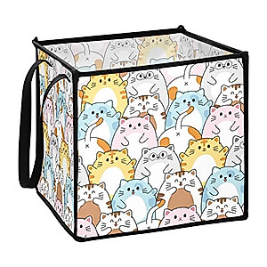 Kigai Cute Colorful Cats Cube Storage Bins,Foldable Toys Organizer Boxes Cubby Bins with Dual Handles for Nursery Home Drawer Storage Box Decorative,Closet Shelves,Hangable