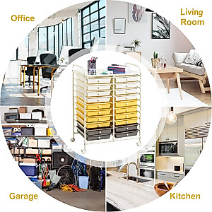 GOFLAME 20-Drawer Rolling Storage Cart, Multifunctional Art Craft Organizer Cart, Mobile Utility Storage Cart with Removable Drawers & Lockable Wheels, Craft Cart for Home Office School, Yellow