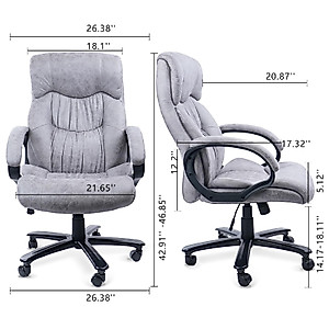 CLATINA Ergonomic Executive Big Tall Office Chair,Lumbar Support Breathable Leather Padded Headrest Armrest Swivel Adjustable Height Comfy Computer Desk Chair for Home Office(Grey)