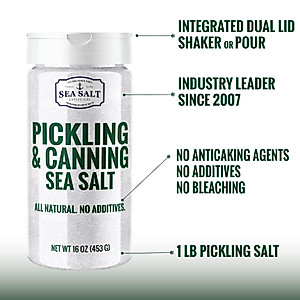 Pickling and Canning Salt, Curing Salt for Natural Preserving, Non-Iodized and Kosher Fine Brining Sea Salt, 1lb Shaker - Sea Salt Superstore