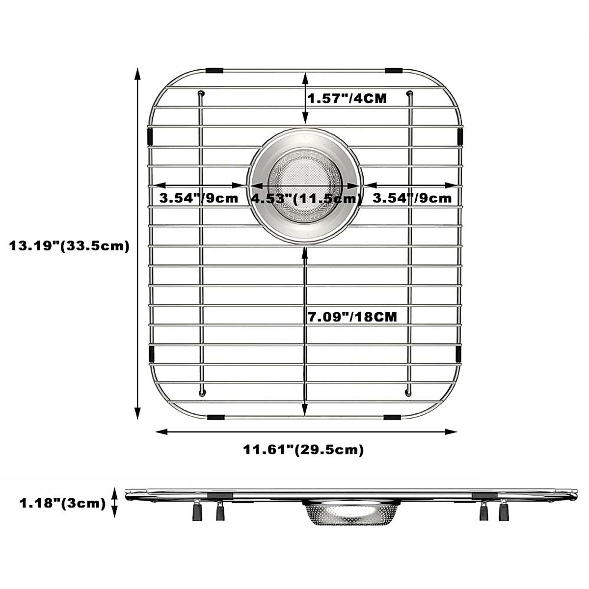 SlimmKISS Sink Grid and Sink Protectors for Kitchen Sink,Sink Rack for Bottom of Sink Stainless Steel Sink Grid Corner Radius Sink Grate Rear Drain Hole with Sink Strainer