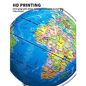 Waldauge 13" World Globe with Stand, Illuminated Educational Globes with HD Printed Map for Kids Classroom Learning, LED Globe Lamp with Stable Heavy Metal Base