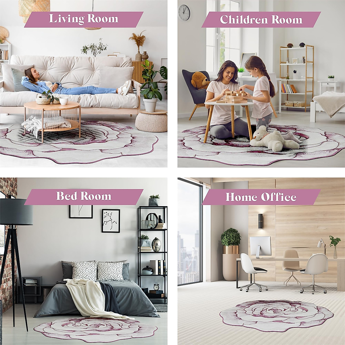 Rose Rug 6ft Round Area Rugs Cute Plush Flower Shaped Rug Circle Girly for Bedroom Floor Living Room Carpet 304 Pink