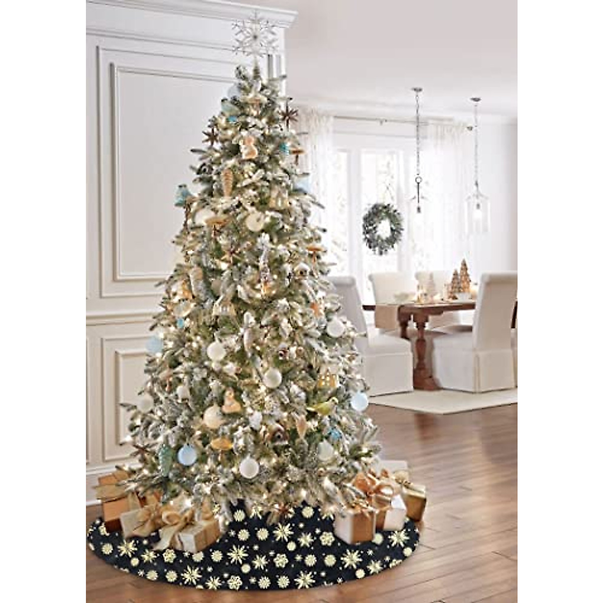 Black Tree Skirts Christmas Decorations 30 Inches Faux Fur Xmas Tree Skirt Rustic Tree Floor Mat Carpets with Snowflakes Small Halloween Tree Skirt for Tabletop Trees Xmas Tree Cover for All Occasions