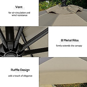 Outsunny 9' Offset Hanging Patio Umbrella, Cantilever Umbrella with Easy Tilt Adjustment, Cross Base and 8 Ribs for Backyard, Poolside, Lawn and Garden, Brown