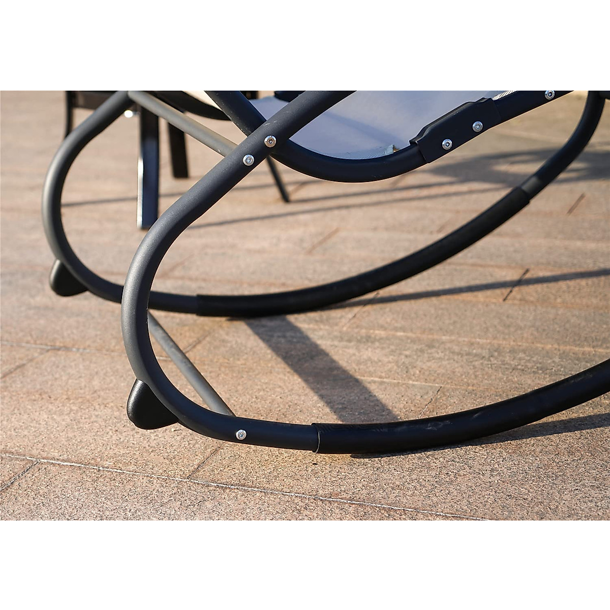 Direct Wicker Patio Rocking Recliner Chair Curved Chaise Lounge Chair w/Pillow for Yard Pool Outdoor Indoor, Iron Rock O-Shaped Lounge Chair (Beige)