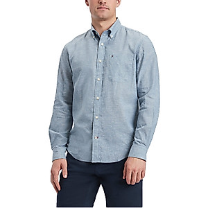 Tommy Hilfiger Men's Long Sleeve Linen Blend Shirt, Regular Fit, North Sky Blue, XX-Large