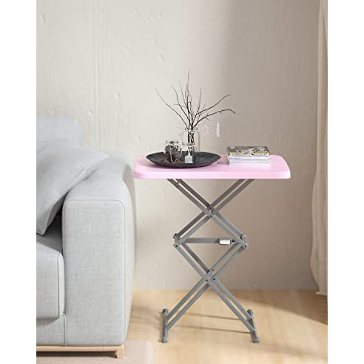 SOUNDANCE Small Folding Table, Adjustable TV Tray, Portable Dinner Table, Lightweight, Zero Assembly, Easy to Fold and Storage, Sturdy Desk for Home Garden Office Indoor Outdoor Use, Pink