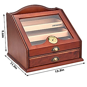 cskeeoon Cigar Humidors Cabinet - Cedar Wood Cigar Box for 100 to 150 Cigars with Digital Hygrometer, 3 Drawers & 3 Crystal Gel Humidifiers, Cigar Gift for Men, Cigar Aficionados.… (Square110)