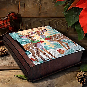 LUSandy DIY 5D Christmas Elk Diamond Painting Jewelry Boxes Special Shaped Xmas Diamond Art Wooden Jewelry Storage Box Earring Holder Jewelry Organizer for Bracelets Rings Bracelets