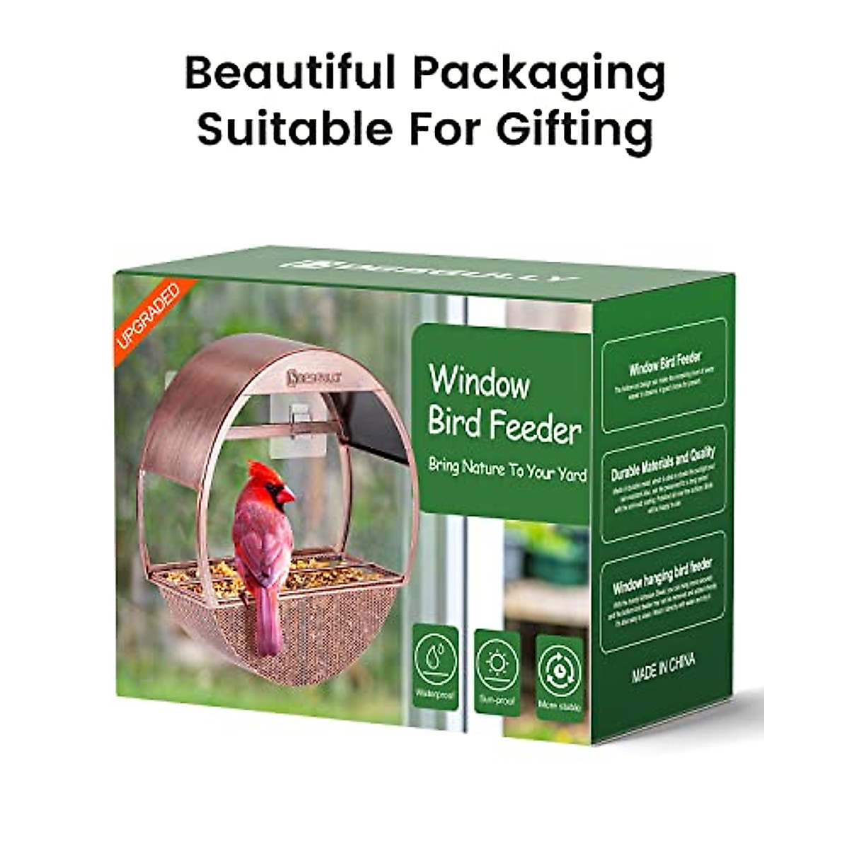 Window Bird Feeder, Desgully Metal Window Bird Feeder, Window Bird Feeders with Strong Suction Cups, Super Adhesive Sheet×4，Large Outdoor Bird Feeder, Bird Watching (Round)