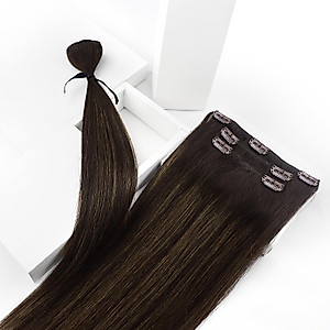 Sunny Hair Clip in Hair Extensions Straight Human Hair Clip in Extensions Remy Clip in Hair Extensions Real Human Hair Extensions Clip ins Dark Brown Ombre Medium Brown Balayage 18inch