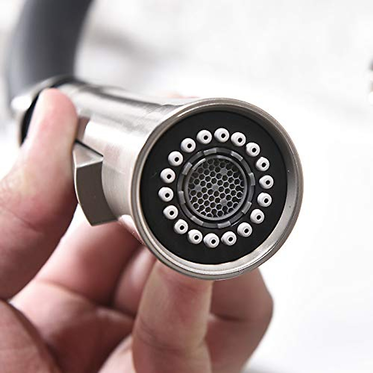 WEITOL Kitchen Sink Faucet for Bar Farmhouse Commercial, Black Rubber Design and Brushed Nickel Kitchen Faucet, Deck Mounted Pull Down Dual Spray Nozzle Mixer Sink Taps