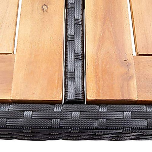 vidaXL 7-Piece Outdoor Rattan Wicker Bar Dining Patio Furniture Set with Acacia Wood Table Top, Bar Stool and Removable Cushion, Conversation Set for Patios, Backyards, Porches, Gardens and Poolside