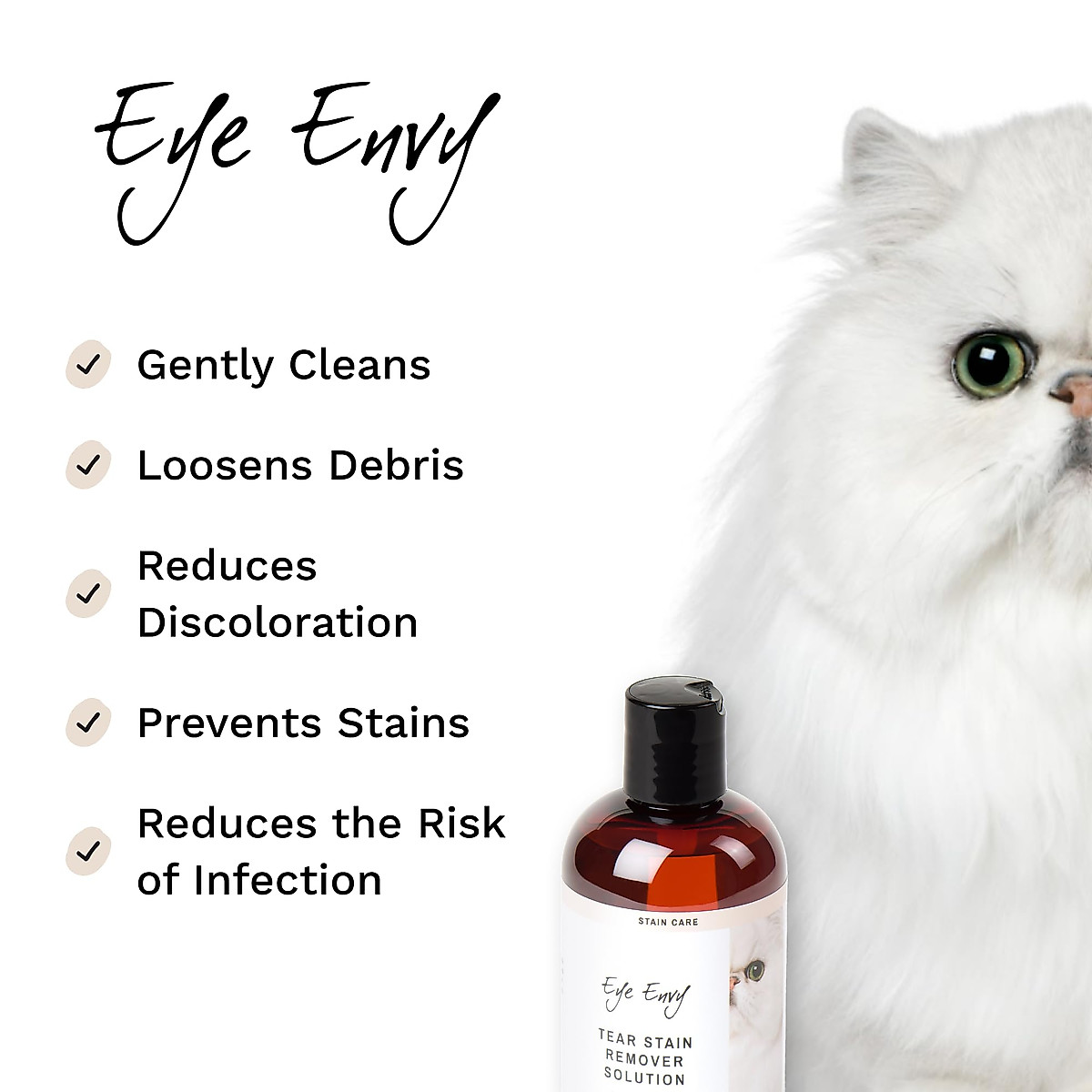Eye Envy Tear Stain Remover Solution for Cats|100% Natural and Safe|Recommended by Breeders/vets/cat fanciers/Groomers|Contains colloidal Silver|Remove Stains from Fur on Persians and Exotics (8oz.)