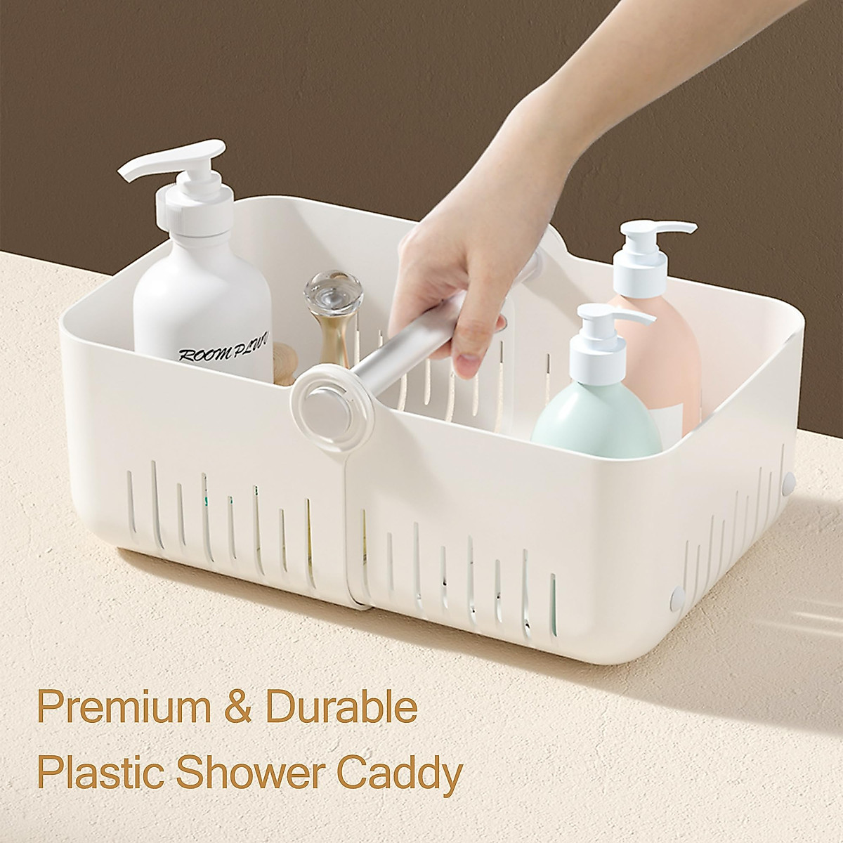 Domonic Home Shower Caddy Portable with Handle, Plastic Shower Caddy Dorm and Mesh Shower Caddy Set for College Dorm,Bathroom,Beach,Swimming,Gym, White