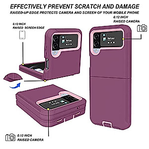 ONOLA Case with Belt Clip for Samsung Galaxy Z Flip 4 Case with Clear Lens Camera Protector, [Kickstand] Military-Grade Dual Layer Heavy Duty Cover for Samsung Z Flip 4 (WineRed Pink)