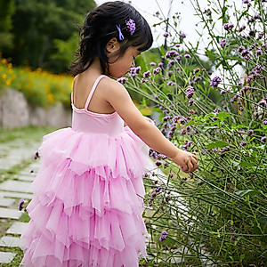 CHENBAO Baby Girls Tutu Dress Flower Girls Dress Ruffle Tulle Kids Birthday Party A-Line Dress Infants Sling Boho Summer Sundress Baby Shower Princess Gown Pink Easter Size 6-12 Months