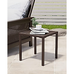 Crestlive Products Chaise Lounge Table, Aluminum Square Side/End Table, Small Patio Coffee Bistro Table for Outdoor Indoor (Brown)