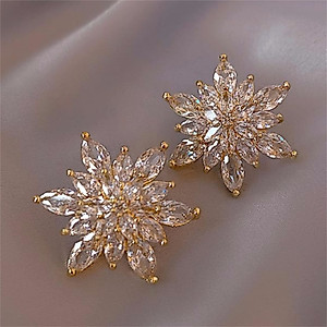 Crystal Flower Burst Stud Earrings,Elegant Hypoallergenic Large Big Sparkly CZ Cubic Zirconia Rhinestone Daisy Sunflower Floral Cluster Flower Stud Earrings Bridal Wedding Party Prom Costume Jewelry